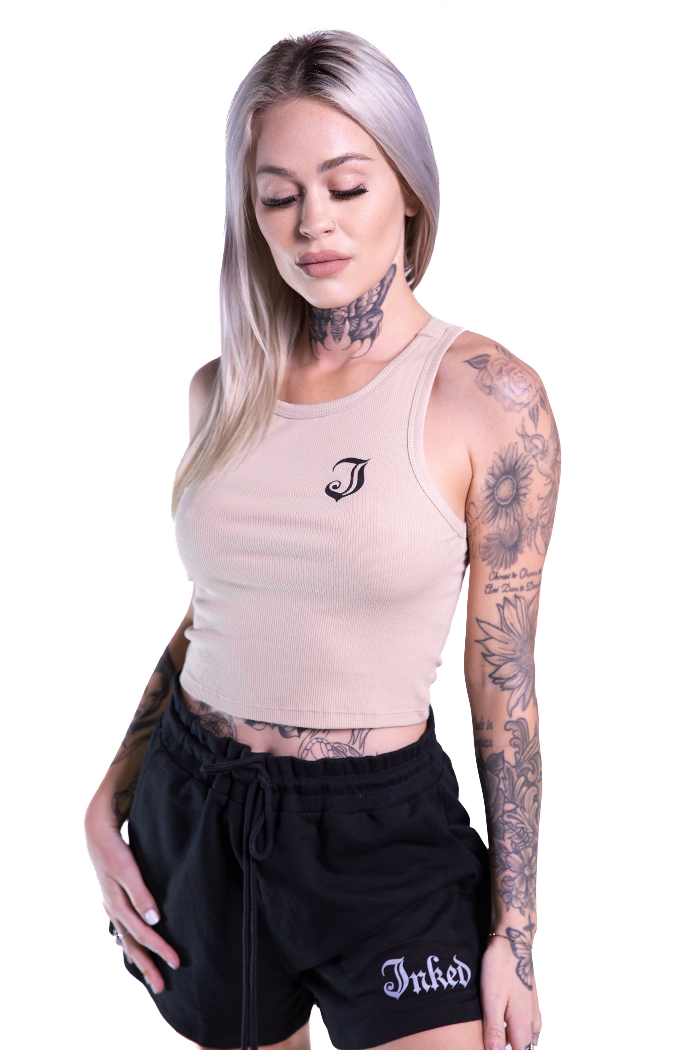 Women's Inked Icon Logo Crop Tank - Tan/Black | Inked Shop - Inked Shop