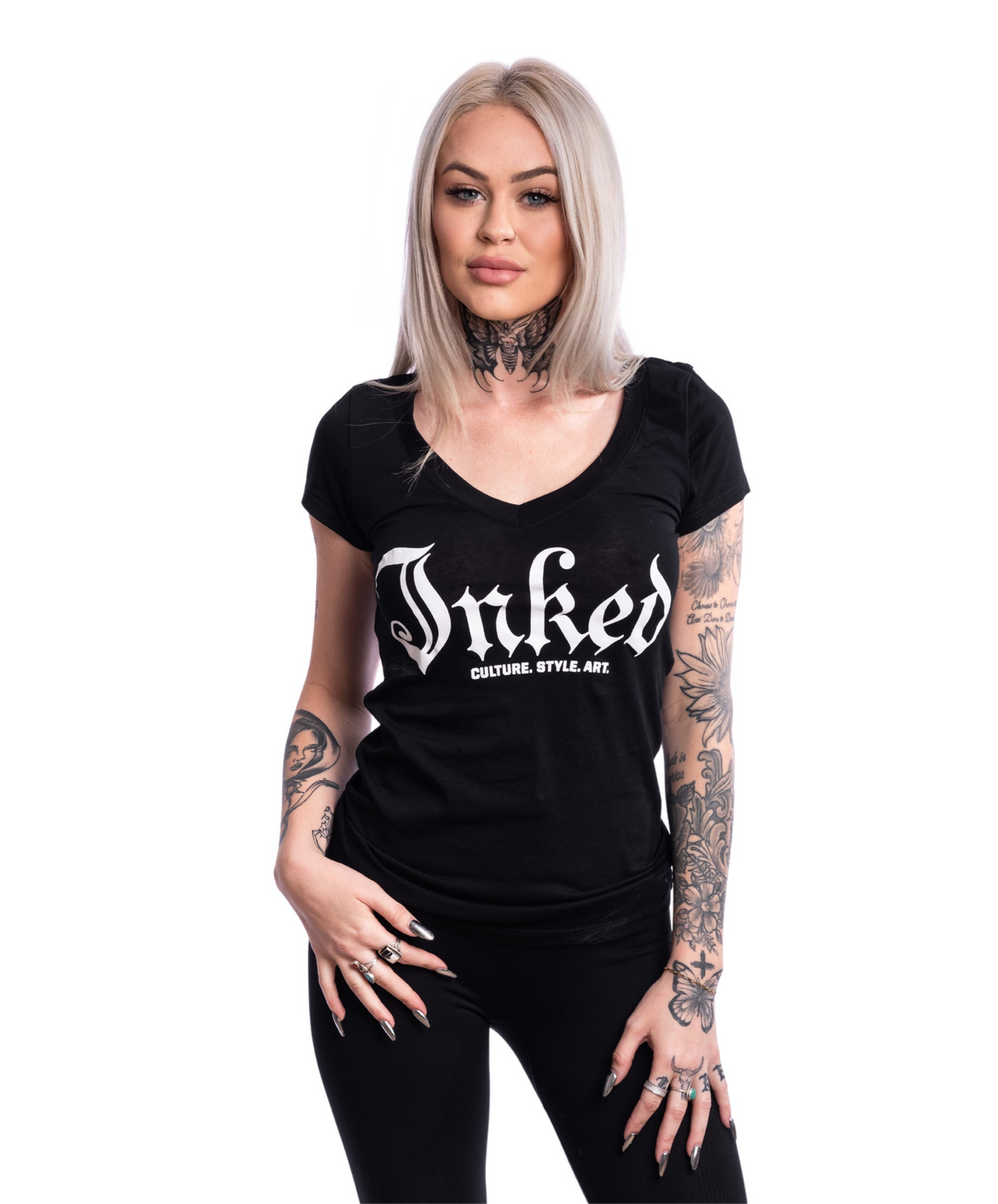 Women's Inked Mag Logo V-Neck Tee- Black by Inked | Inked Shop