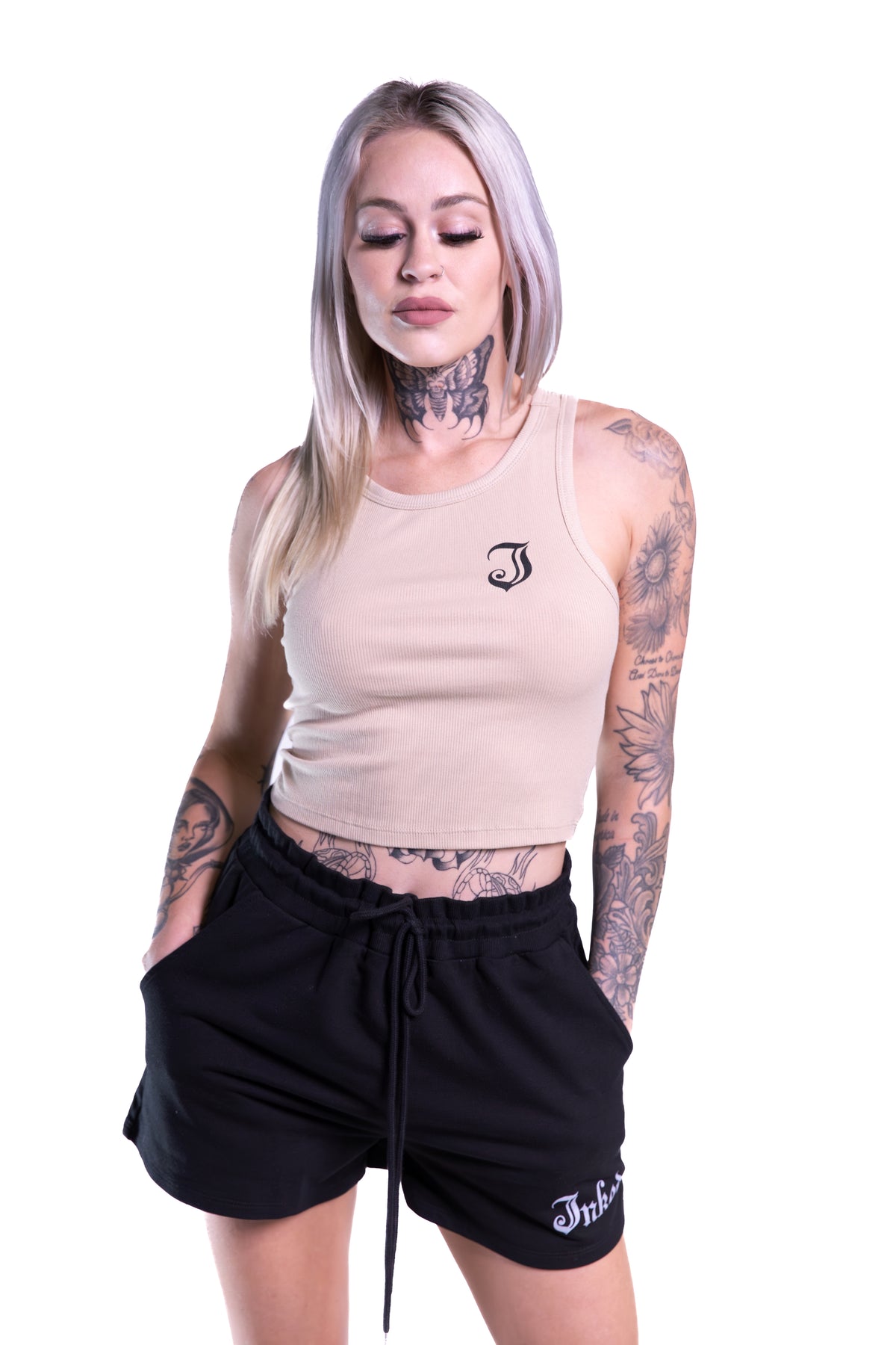 Women's Inked Icon Logo Crop Tank - Tan/Black | Inked Shop - Inked Shop