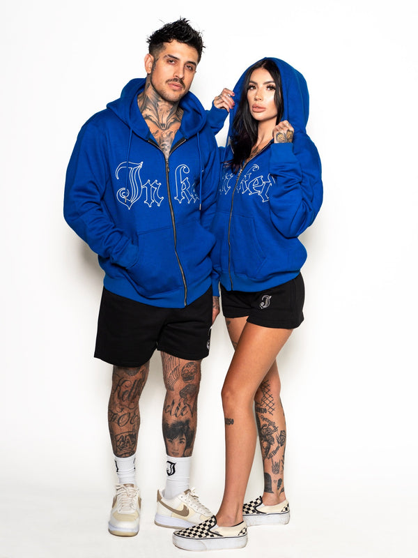 Men's Inked Logo Embroidered Zip Up Hoodie - Blue/White | Inked Shop
